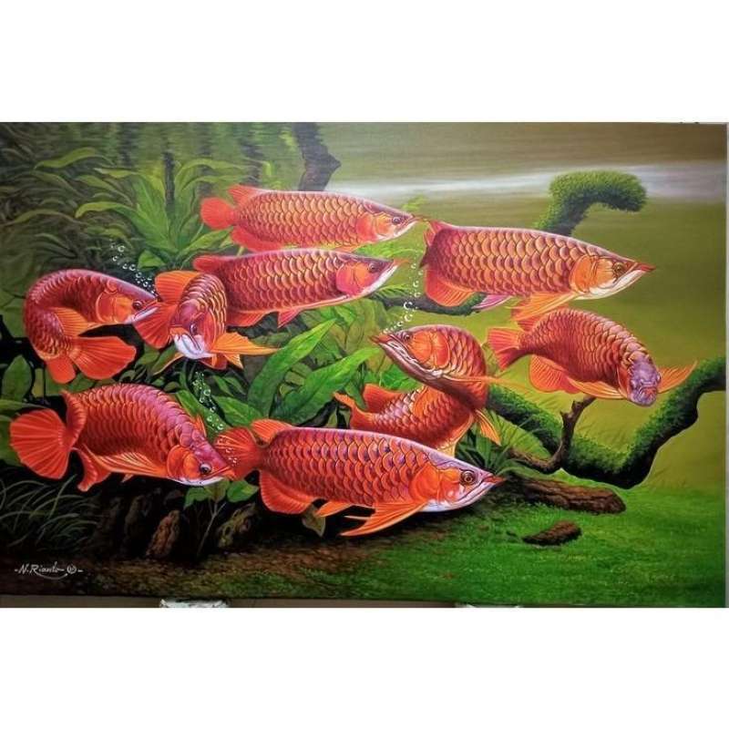 Jual Lukisan kanvas ikan arwana pajangan dinding plus bingkai Frame ...