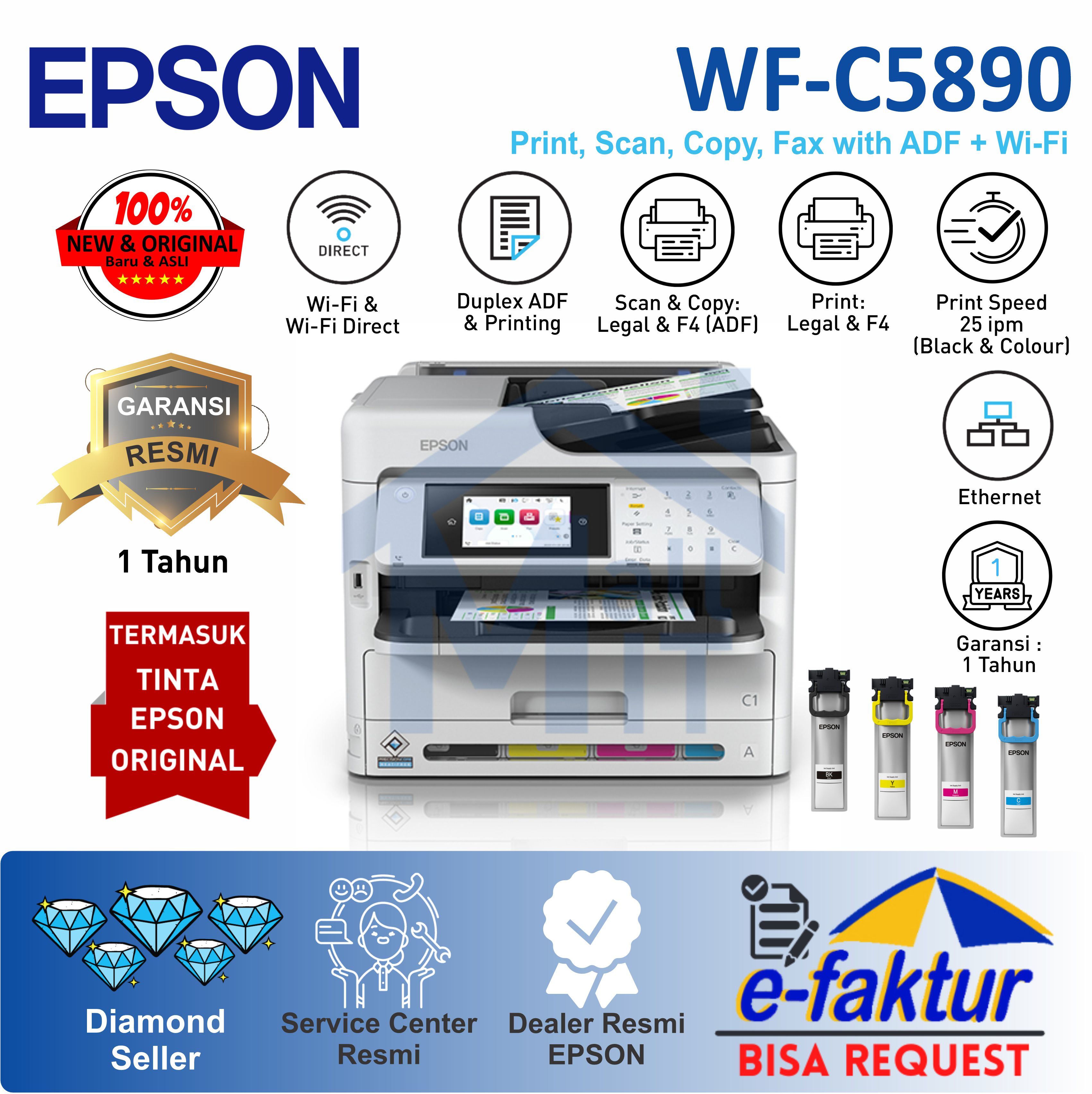 Jual Printer Epson Wf-c5890 C5890 Duplex Adf Wifi Lan Pengganti C5790 Resmi Di Seller Mall It ...
