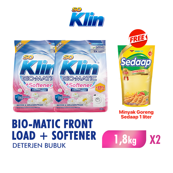 Promo So Klin Bio-matic Detergent Powder + Softener Front Load 1800 G ...