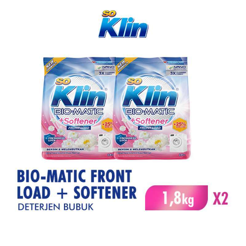 Promo So Klin Bio-matic Detergent Powder + Softener Front Load 1800 G ...