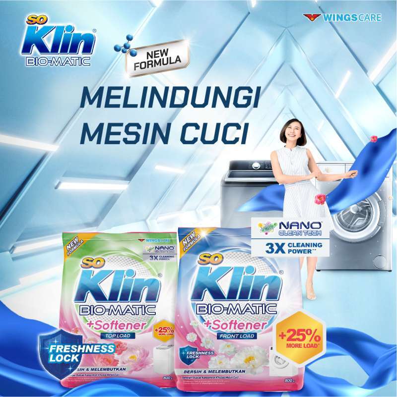 Promo So Klin Bio-matic Detergent Powder + Softener Front Load 1800 G ...