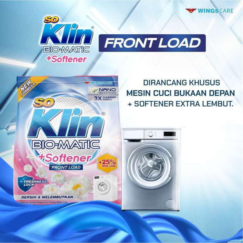 Promo So Klin Bio-matic Detergent Powder + Softener Front Load 1800 G ...