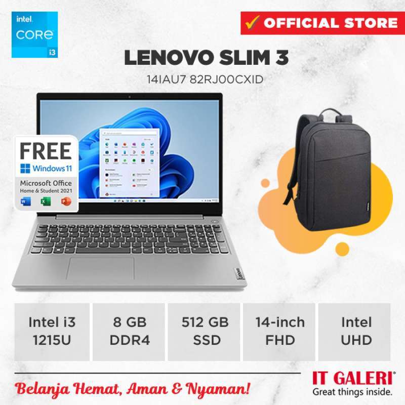 Jual Lenovo Ideapad Slim 3i 14iau7 82rj00cxid 82rj00cyid I3 1215u 8gb 512gb 14 0fhd Win11