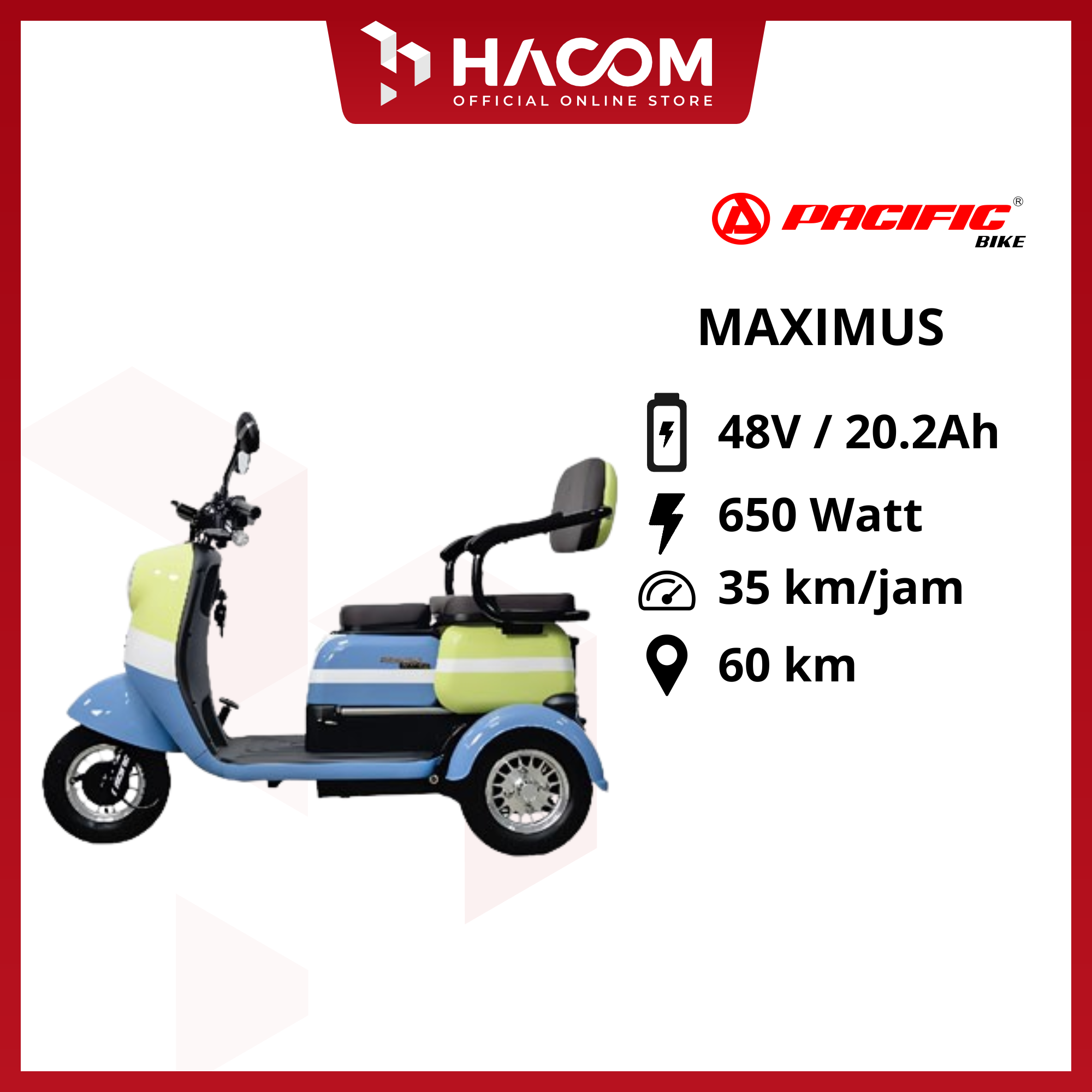 Jual Sepeda Listrik Roda Tiga Pacific Maximus Di Seller Hacom Surabaya ...