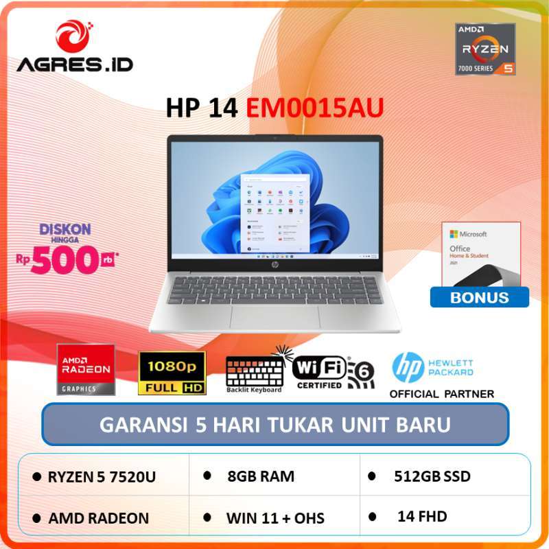 Jual Hp 14 Em0015au - Ryzen 5 7520 8gb 512gb 14.0 Fhd Win11 Ohs Silver ...