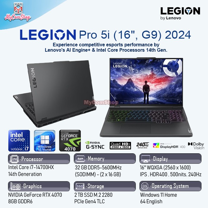 Jual Lenovo Legion Pro 5i Gen 9 I7-14700hx 32gb 2tb Rtx 4070 16 Qhd+ 240hz Di Seller Mycomshop ...
