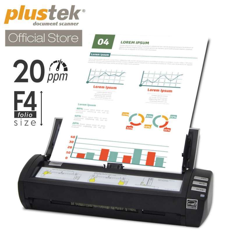 Jual Plustek Scanner Mobileoffice Ad480 (folio/f4 - 20 Ppm) (adf ...