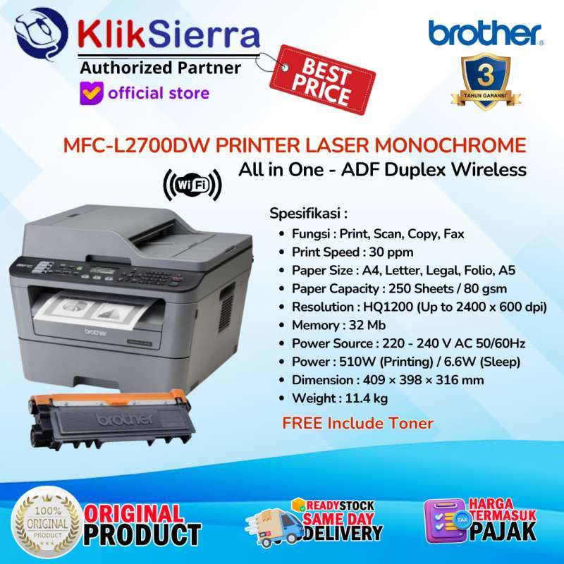 Jual Brother Mfc-l2700dw/ Mfc-l2700d Mono Laser Multifunction Printer ...