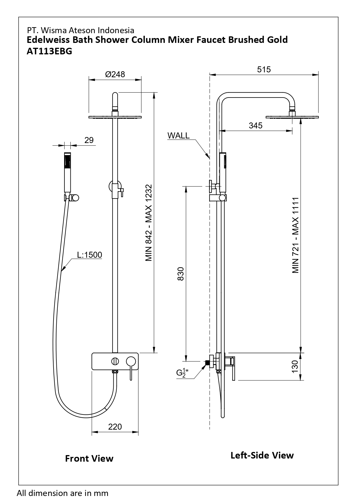 Jual Kran Shower ATESON AT113EBG Hot&Cold / Shower Tiang Collumn Gold ...