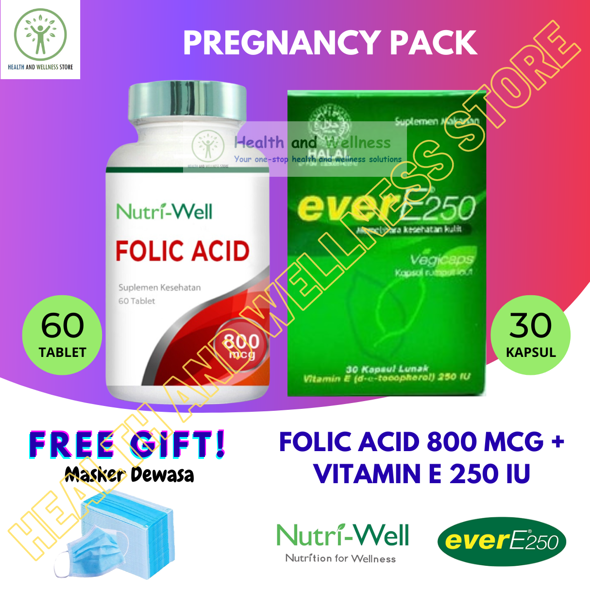 Jual PREGNANCY PACK NUTRIWELL NUTRI-WELL FOLIC ACID 800 MCG 60 TABLET ...