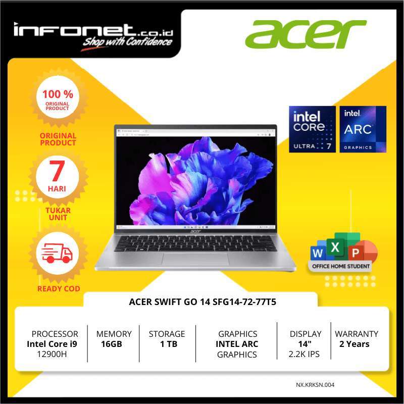 Jual Acer Swift Go 14 Sfg14 Ai Ultra 7 155h 16gb 1tb Intel Arc 14 W11 Ohs Di Seller Infonet ...
