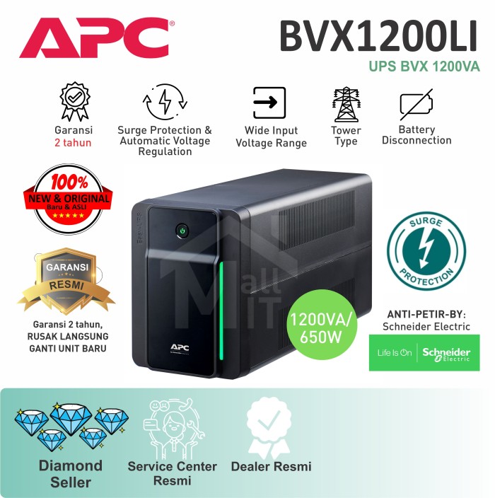 Jual UPS APC BVX 1200VA 1200 650W USB Charger BVX1200LI-MS Surge ...