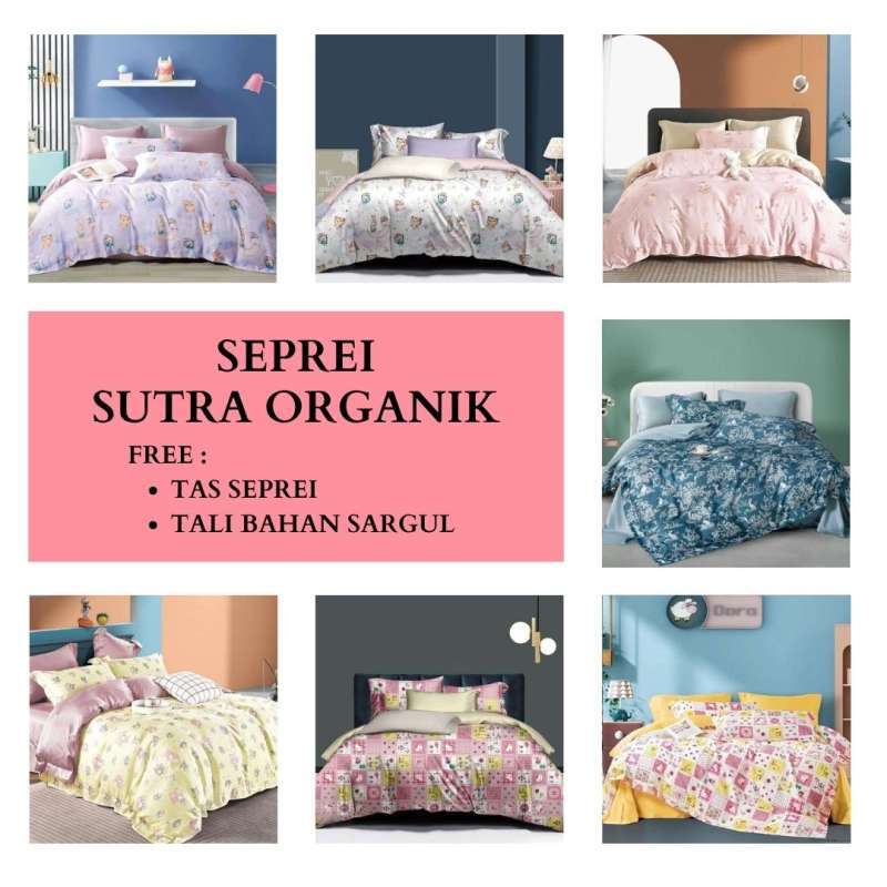 Jual (FREE TAS SEPREI) Seprei Sutra Organik 60s 105 Motif Cantik dan ...
