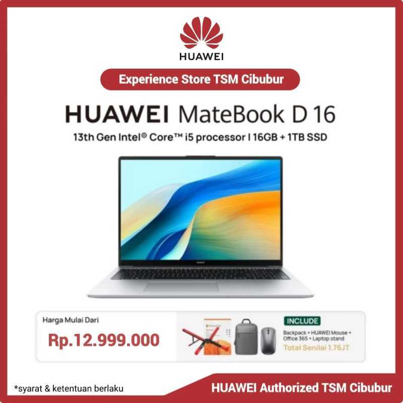 Jual Huawei Matebook D 16 Laptop | 16gb + 1tb | 70wh - D16 I5 + Ews Di ...