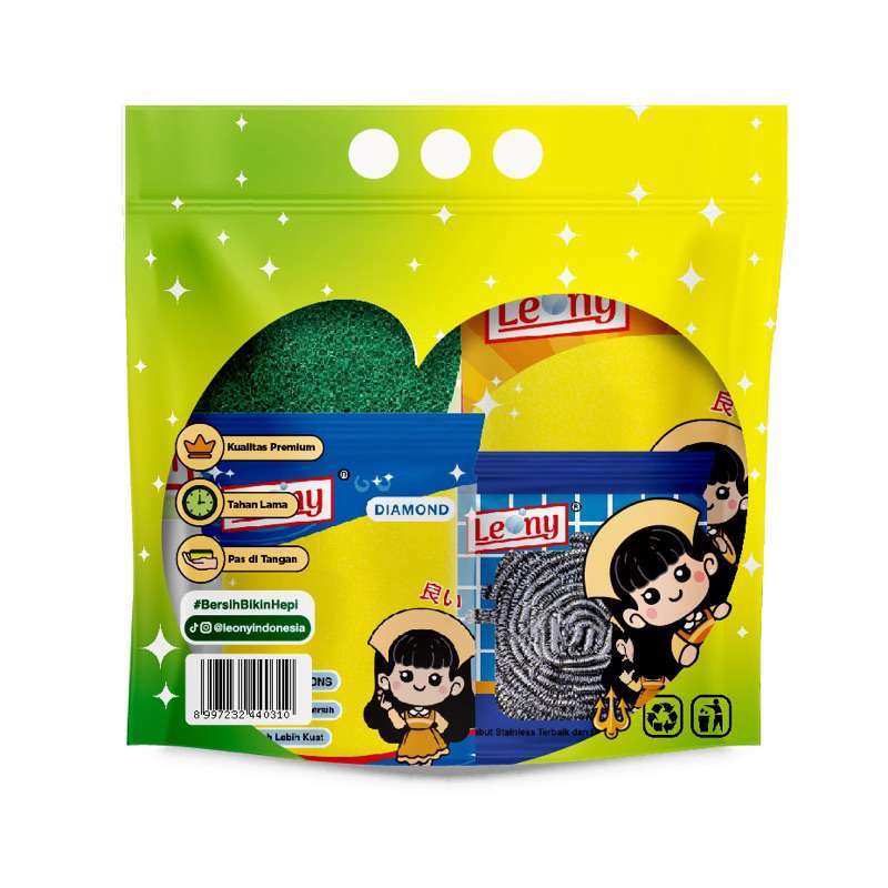 Promo Leony Sabut Plastik Premium Set 3 1 Spons Cuci Piring Diskon 27
