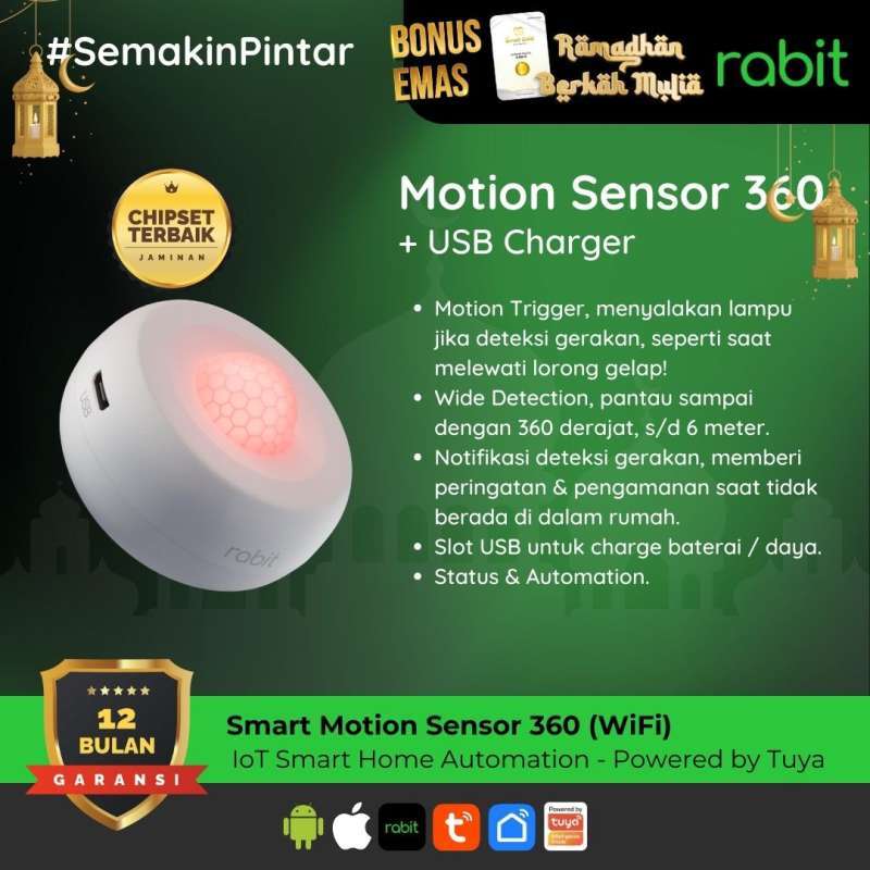 Promo Rabit Motion Sensor 360 + Usb Charger / Sensor Gerakan Pintar ...