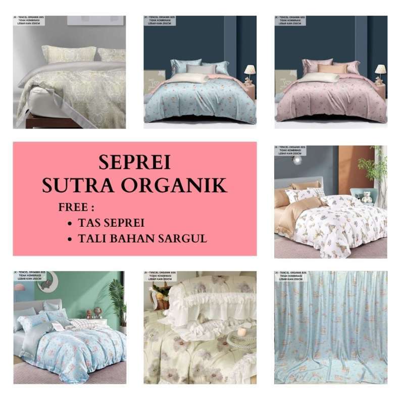 Jual (FREE TAS SEPREI) Seprei Sutra Organik 60s 110 Motif Super Cantik ...