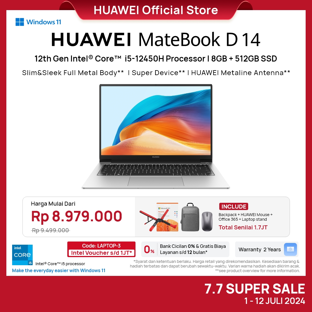 Promo Huawei Matebook D 14 Up To I5-13420h 16+512gb Ssd | Sleek Full ...
