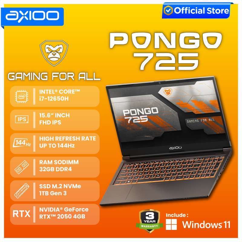 Jual Axioo Pongo 725 Core I7-12650h/16gb/512gb/rtx 2050/fhd Ips 144hz ...
