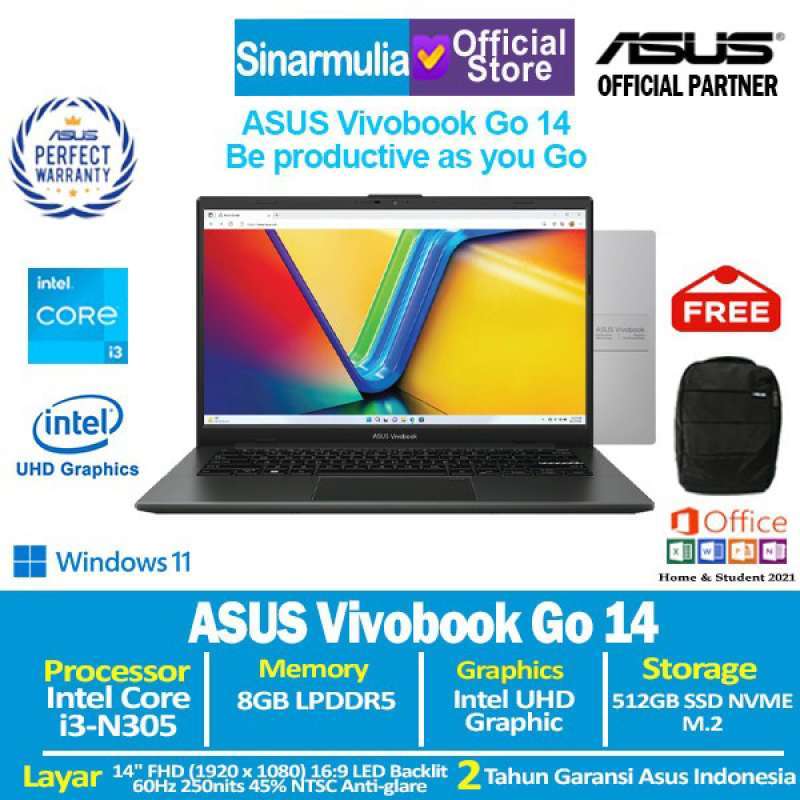 Promo Asus Vivobook Go 14 E1404ga I3-n305 512gb Ssd 8gb 14 Fhd Win11+ohs - Cool Silver Diskon 23 ...