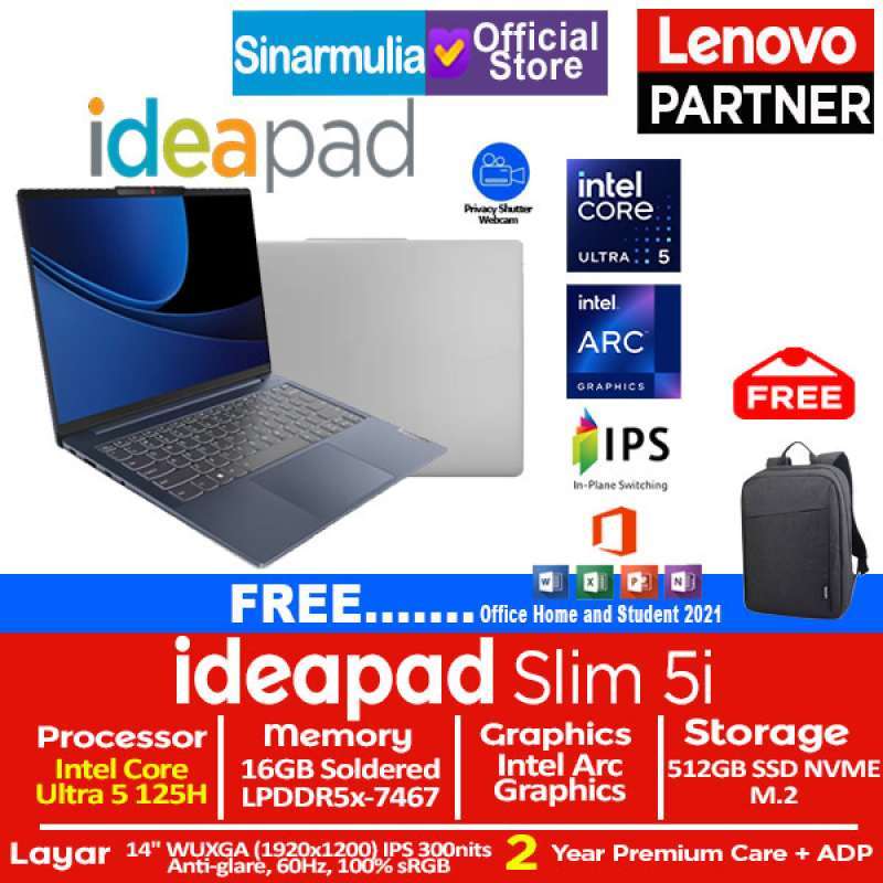 Promo Lenovo Ideapad Slim 5i Intel Ultra 5 125h 512gb Ssd 16gb 100 Srgb W11 Diskon 9 Di Seller
