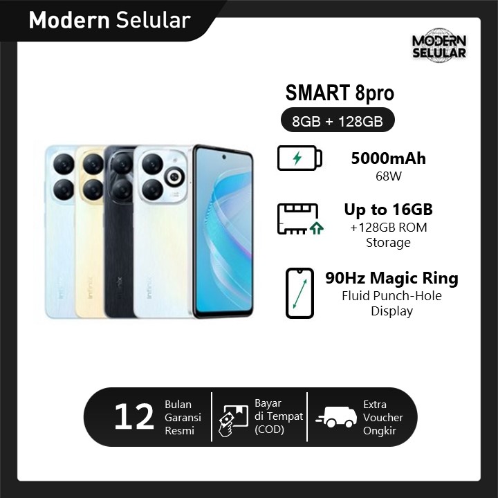 Jual Infinix Smart 8 Pro 8/128gb- Up To 16gb Extended Ram - 6.6 Display - Helio G36 - 5000 Mah ...