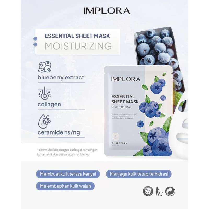 Promo Implora Essential Sheet Mask - Blueberry Diskon 33% Di Seller ...