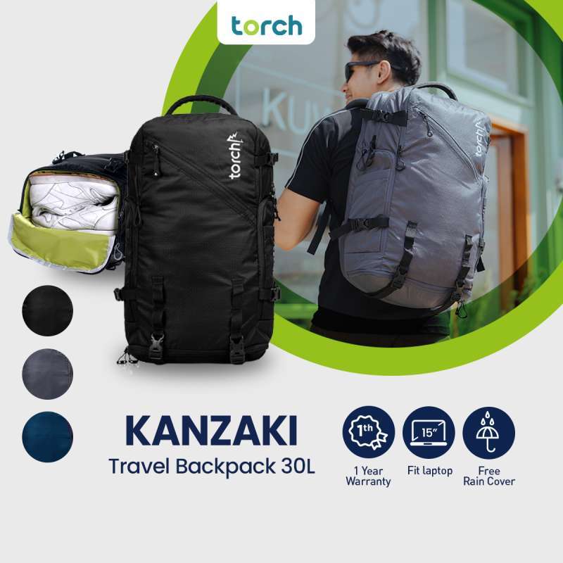 Promo Torch Tas Ransel - Light Travel Backpack Kanzaki Classic 30 Liter - + Neck Wallet Black ...