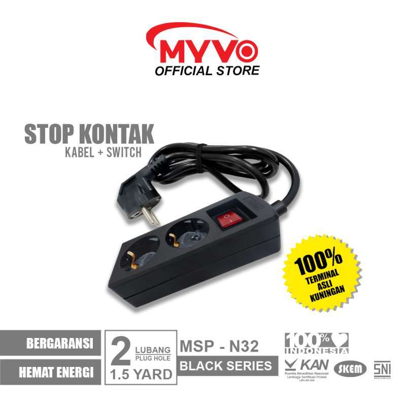 Promo Myvo Stop Kontak 2 Lubang 1.5 Yard Msp-n32 Hitam Asli Kuningan Diskon 25% Di Seller Myvo ...