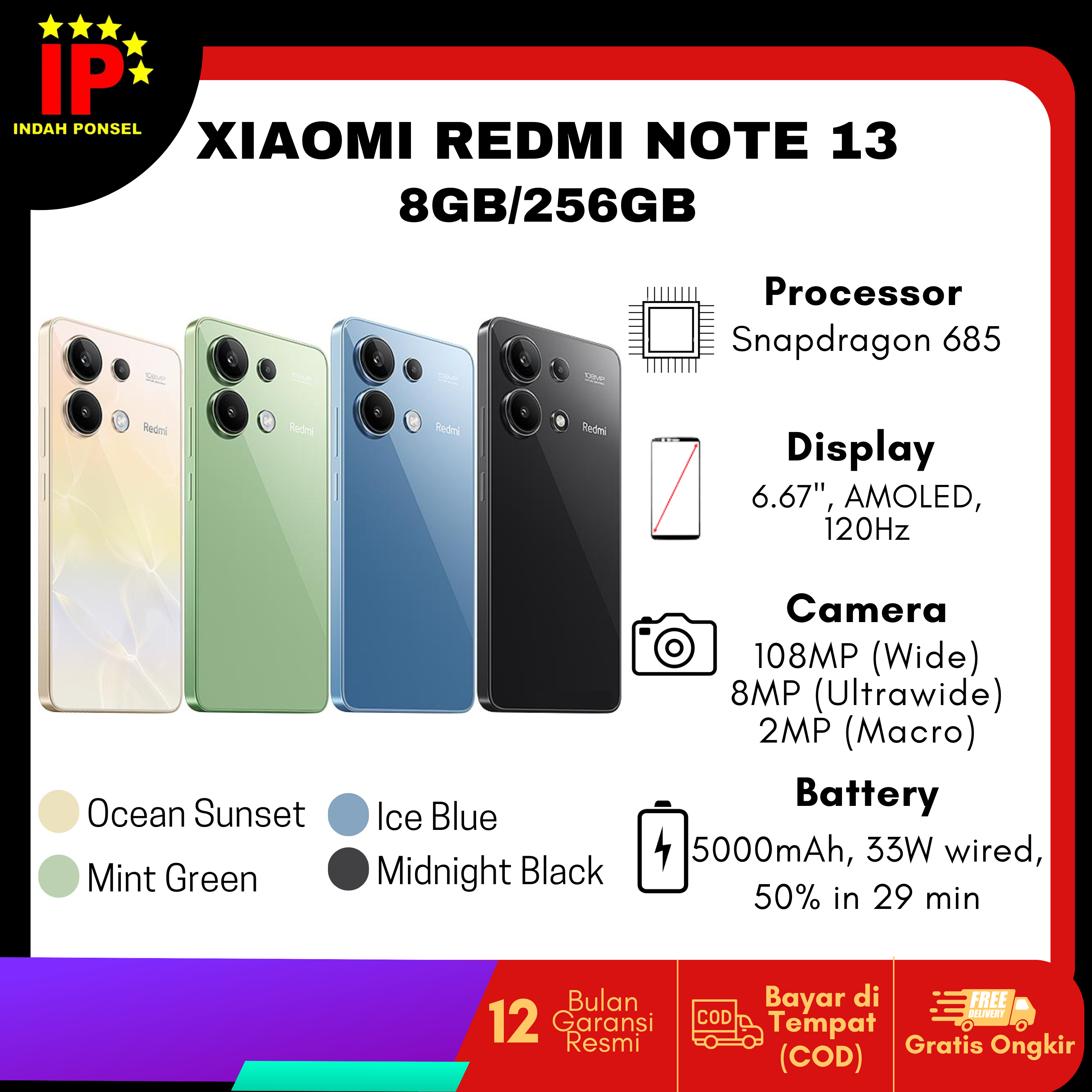Promo Xiaomi Redmi Note 13 Ram 8gb/256gb Garansi Resmi Nasional - 8/256 ...