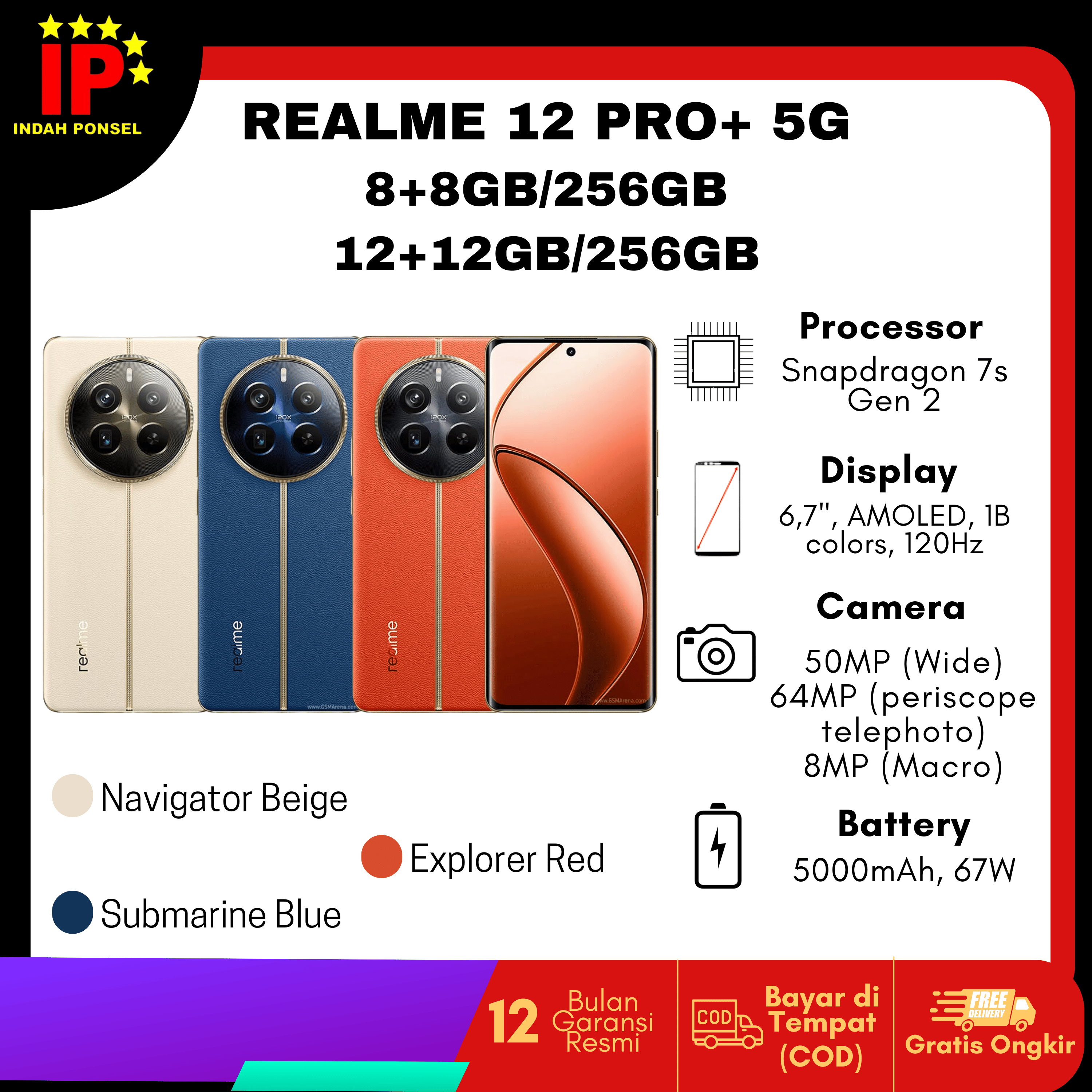 Promo Realme 12 Pro+ 5g Ram 8+8gb/256gb Garansi Resmi Nasional Diskon 9 ...