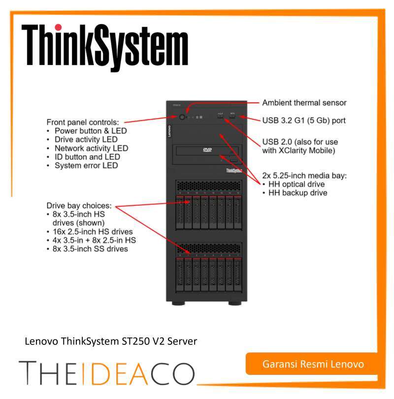 Jual Lenovo ThinkSystem ST250 V2 Server Tower Intel Xeon E-2324G 8GB 1 ...