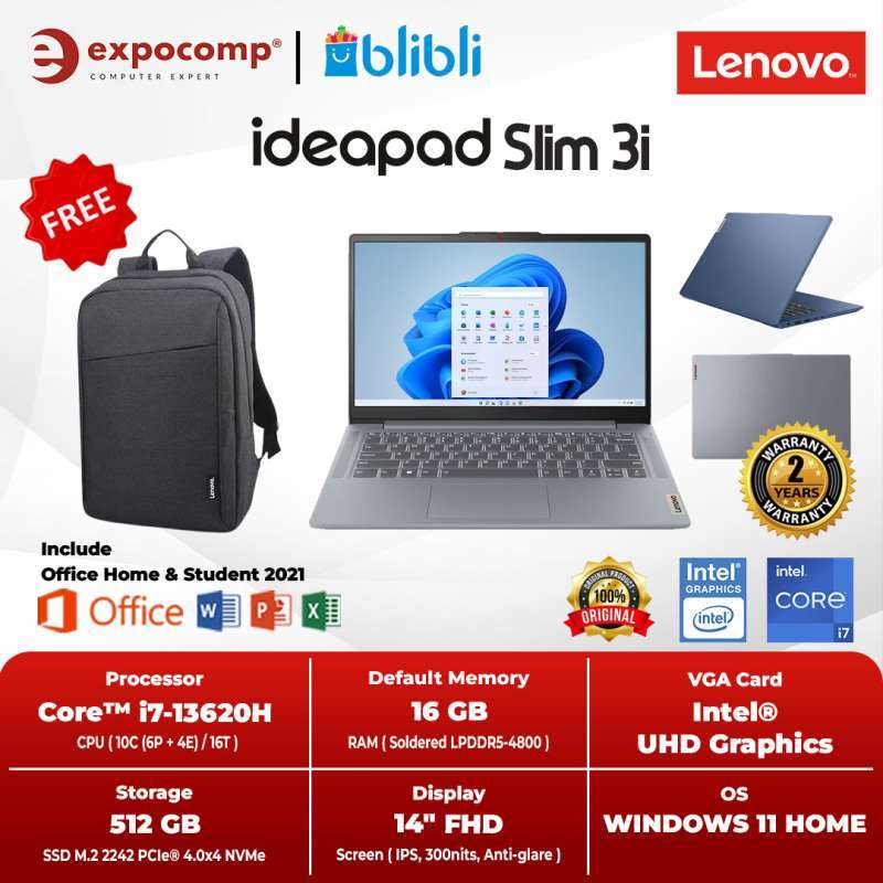 Jual LENOVO IDEAPAD SLIM 3i 14IRH8 CORE I7 13620H 16GB 512SSD WIN11 OHS 2AID ABYSS BLUE Di