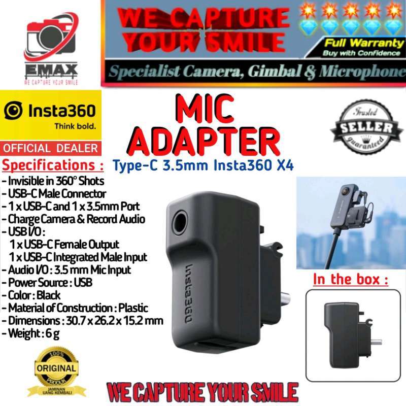 Jual Insta360 X4 Mic Adapter External Microphone Adaptor Type C Port 3 ...