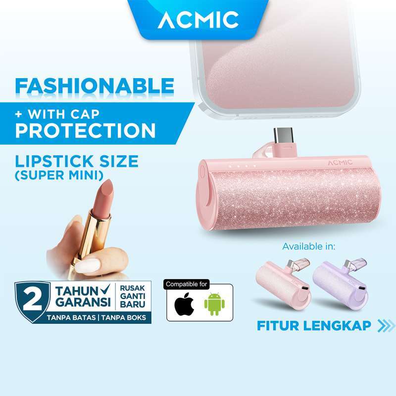Promo Acmic Miniglow Fashion Mini Powerbank Type C iPhone Samsung ...