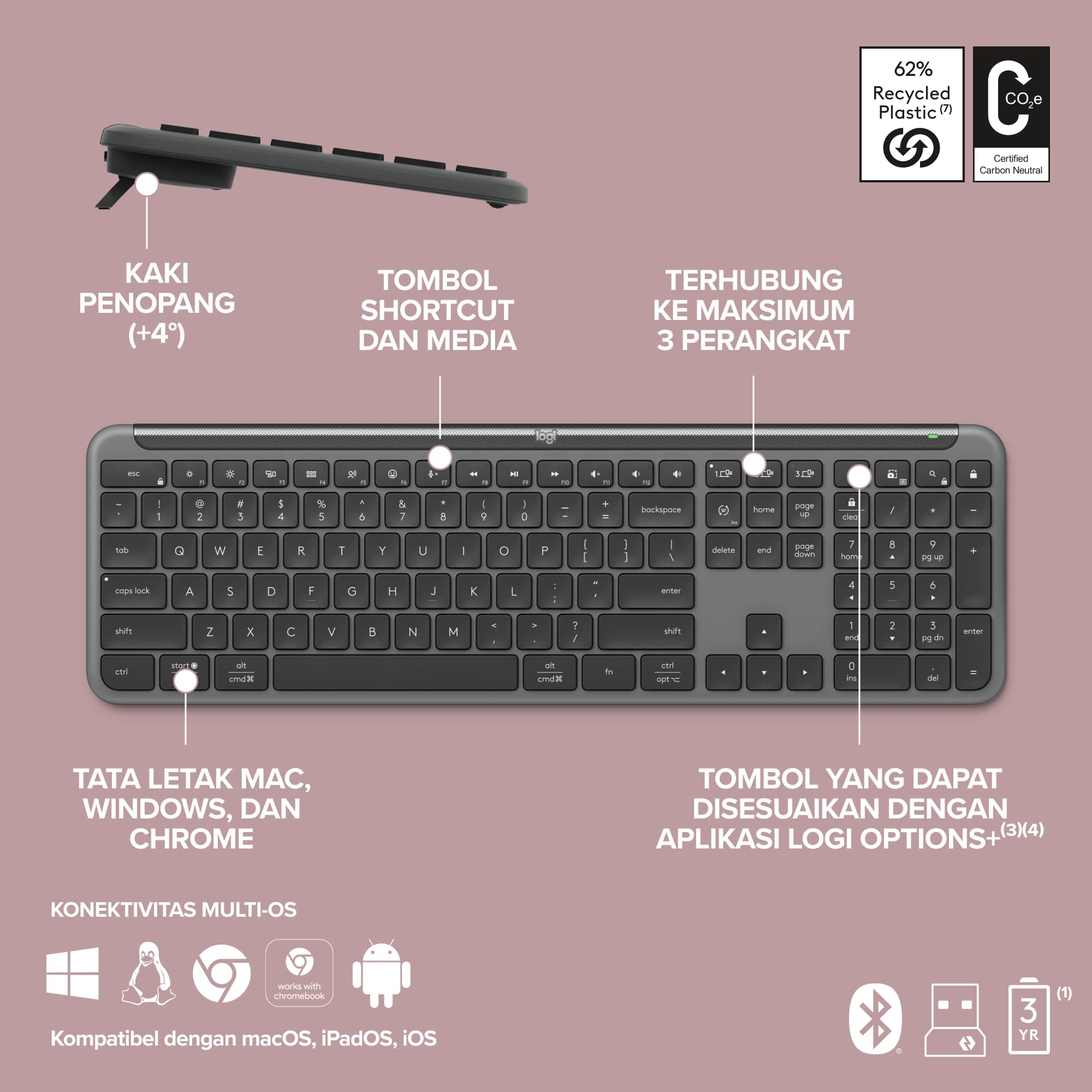 Promo Logitech K950 Keyboard Signature Slim K950 Wireless, Bluetooth, Multi-os, For Windows ...