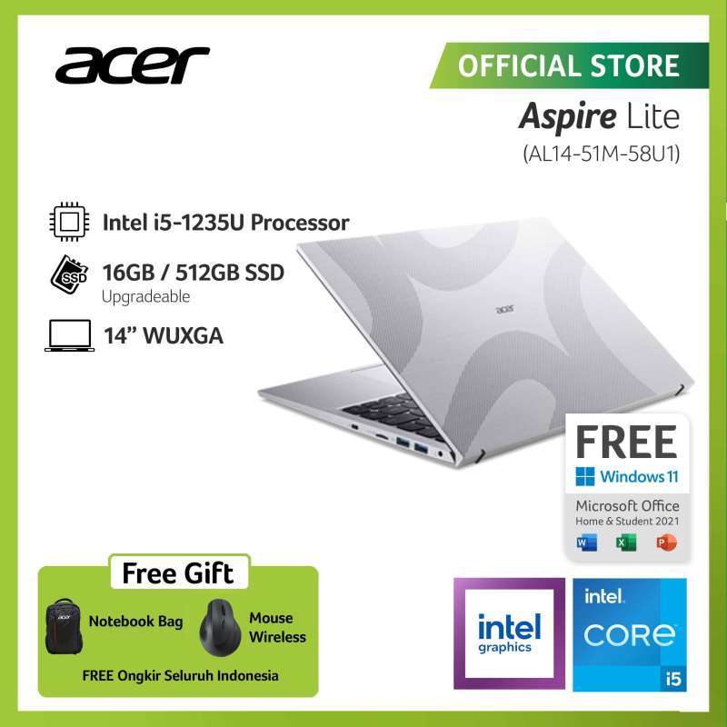 Promo Acer Laptop Aspire Lite Al14 51m 58u1 14 Wuxga Ips Intel Core I5 1235u Ram 16gb Storage