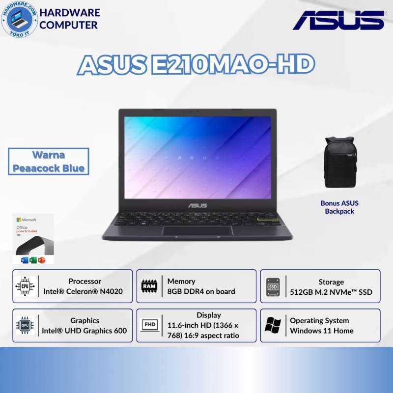 Jual Asus E210mao-hd4515 /intel N4020/8gb/512gb Ssd/11.6″ Hd/win 11 ...