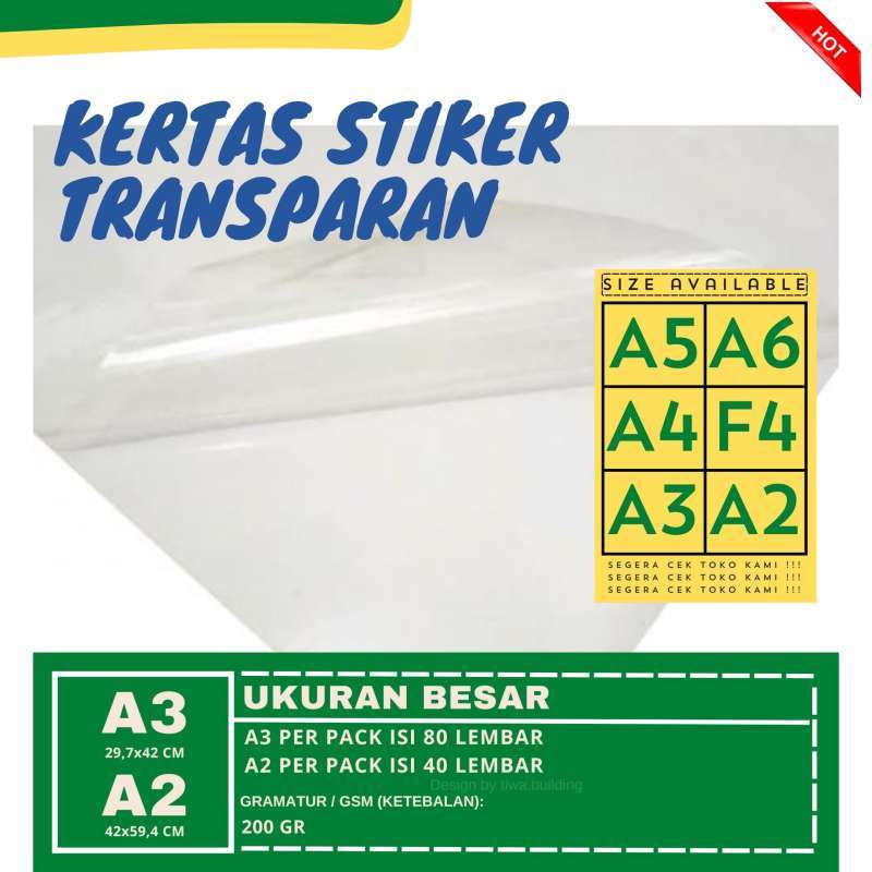Jual Kertas Stiker Transparan A3 & A2 Perpack Isi 40&80 Lembar, Ukuran ...
