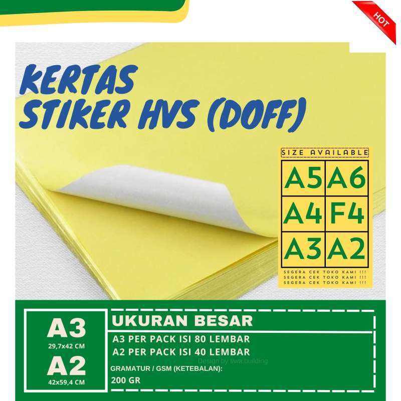 Jual Kertas Stiker Hvs Doff A3 & A2 Perpack Isi 40&80 Lembar, Ukuran A2 ...