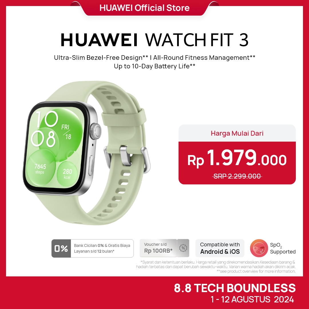 Promo [varian Baru] Huawei Watch Fit 3 Smartwatch | Ultra-slim Bezel ...