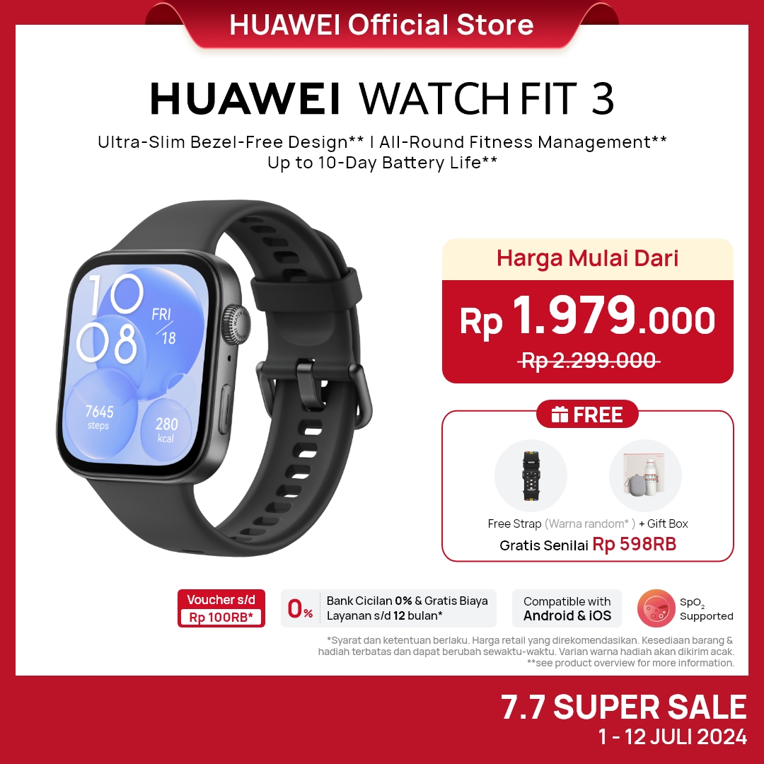 Jual Huwaei Watch Fit 3 Free Spesifikasi Original, Murah & Diskon Harga ...