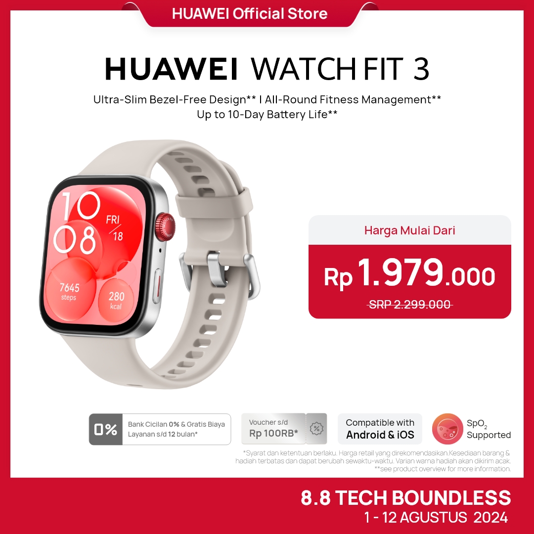 Promo [varian Baru] Huawei Watch Fit 3 Smartwatch | Ultra-slim Bezel ...
