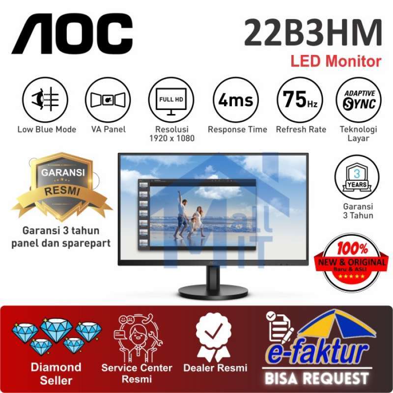 Jual Monitor Aoc 22b3hm 22b2hm2 Led Slim 22 1080p Full Hd Va 75hz 100 ...
