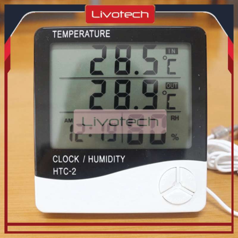 Jual Htc 2 In/out Thermometer Hygrometer & Clock Temperature Humidity ...