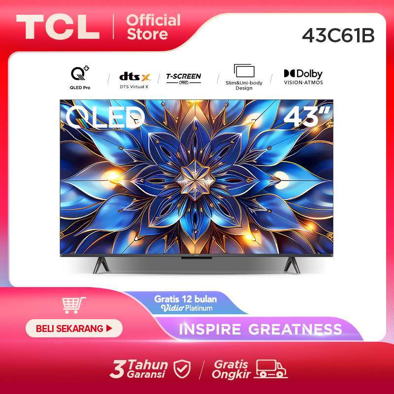 Promo Tcl 43 Inch 4k Qled Google Tv - T-screen - Dolby Vision/atmos - Slim/uni Body - 43c61b ...