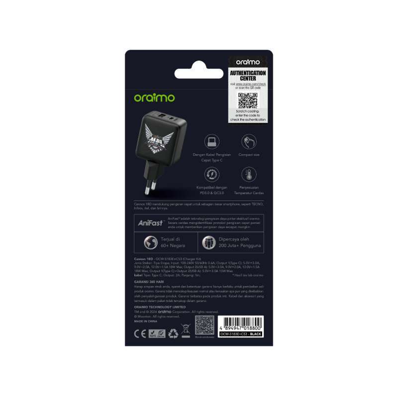 Jual Oraimo Charger X Mpl Mobile Legends Cannon 18d Ocw-5183e Dual ...