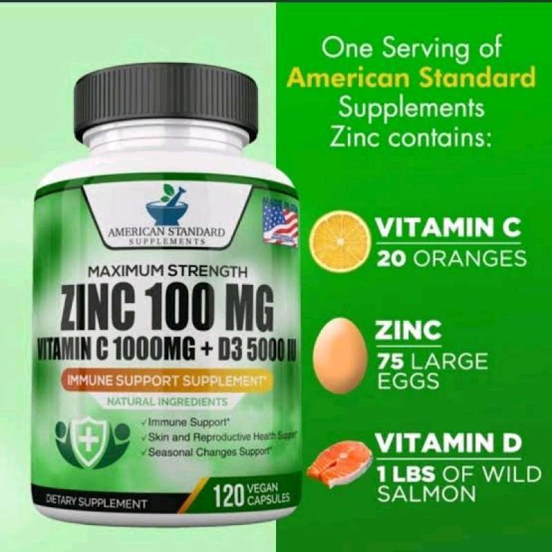 Promo American Standard Supplement Zinc 100mg Vitamin C 1000mg Vitamin D3 5000 Iu Diskon 50% Di ...