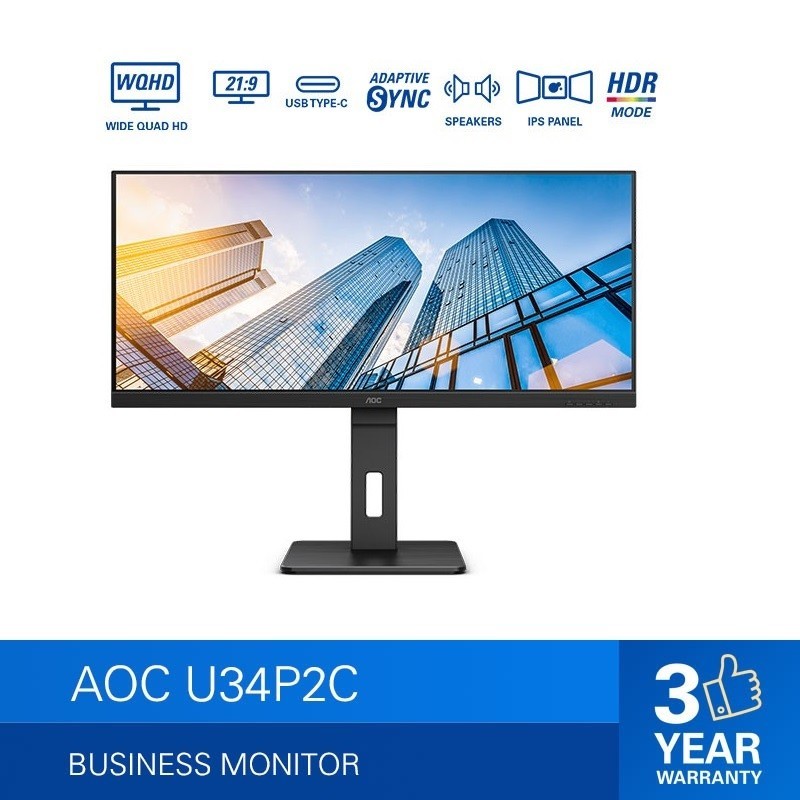 Promo Aoc U34p2c 34 Inch Monitor Ultrawide Wqhd Ips 3440×1440 75hz Usb ...