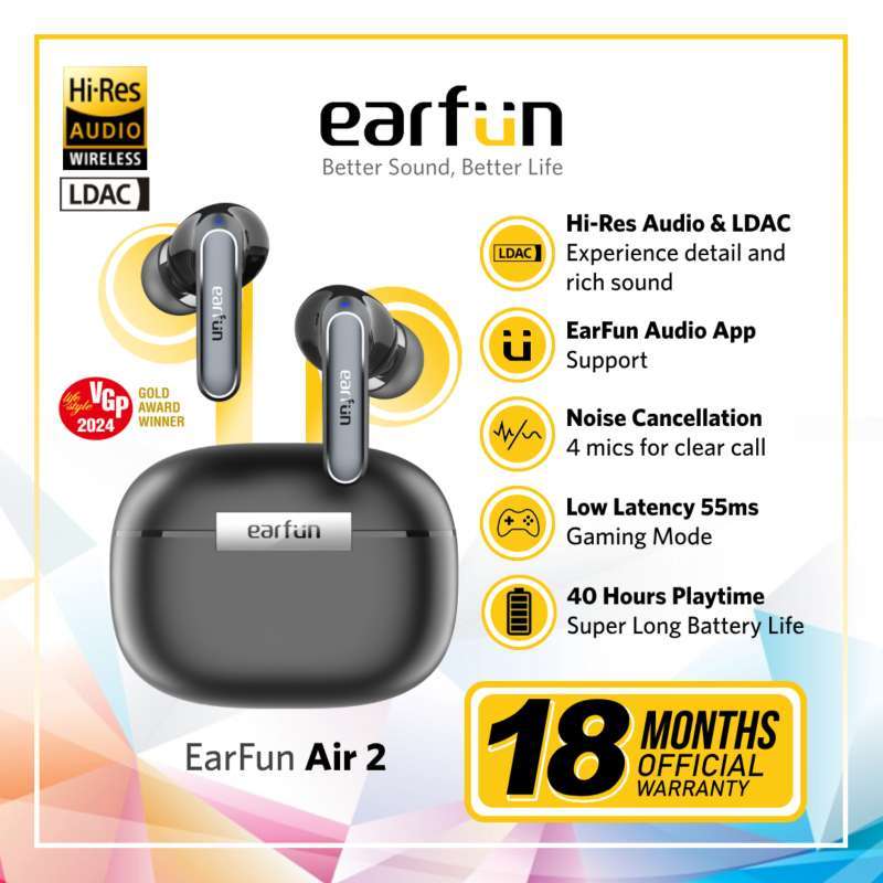 Promo Earfun Air 2 - Black - Hi-res Ldac Budget Tws With App Support ...